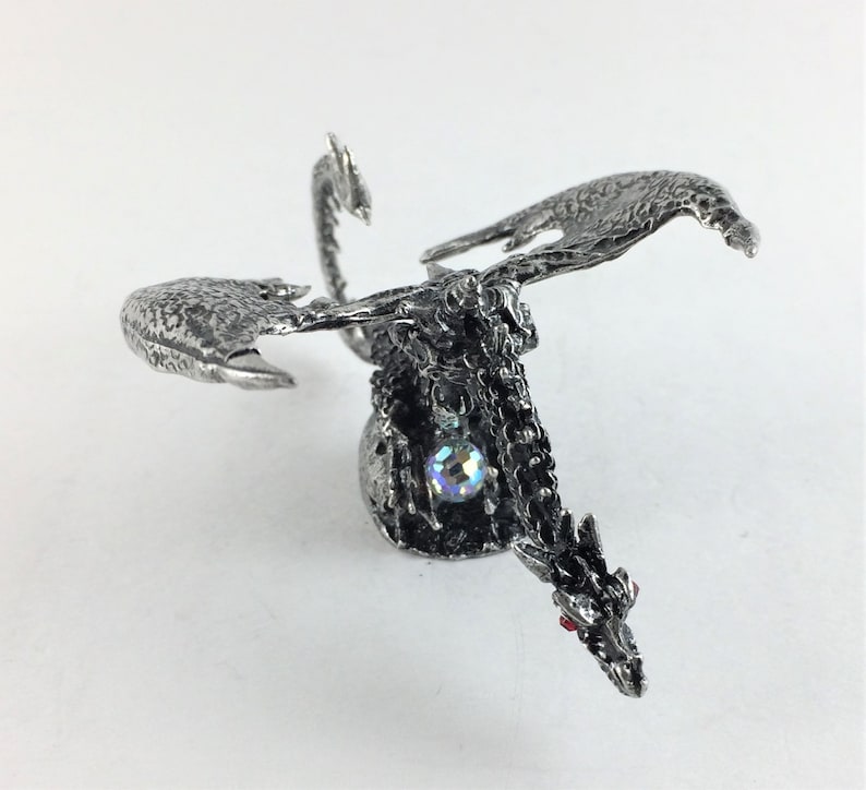 Pewter Dragon With Red Crystal Eyes and Crystal Fireball - Satin Matte ...