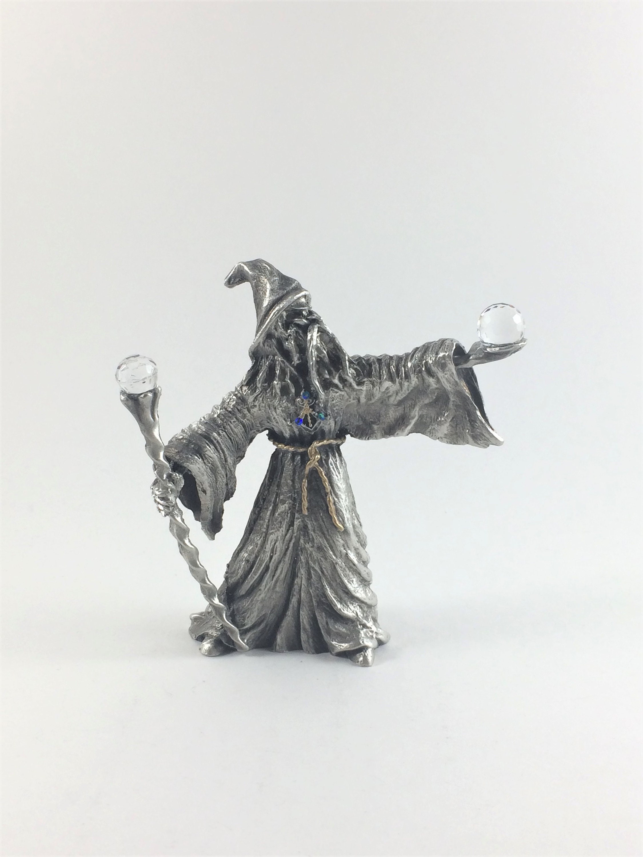 Tall Pewter Wizard With Two Multi-colored Swarovski Faceted - Etsy UK