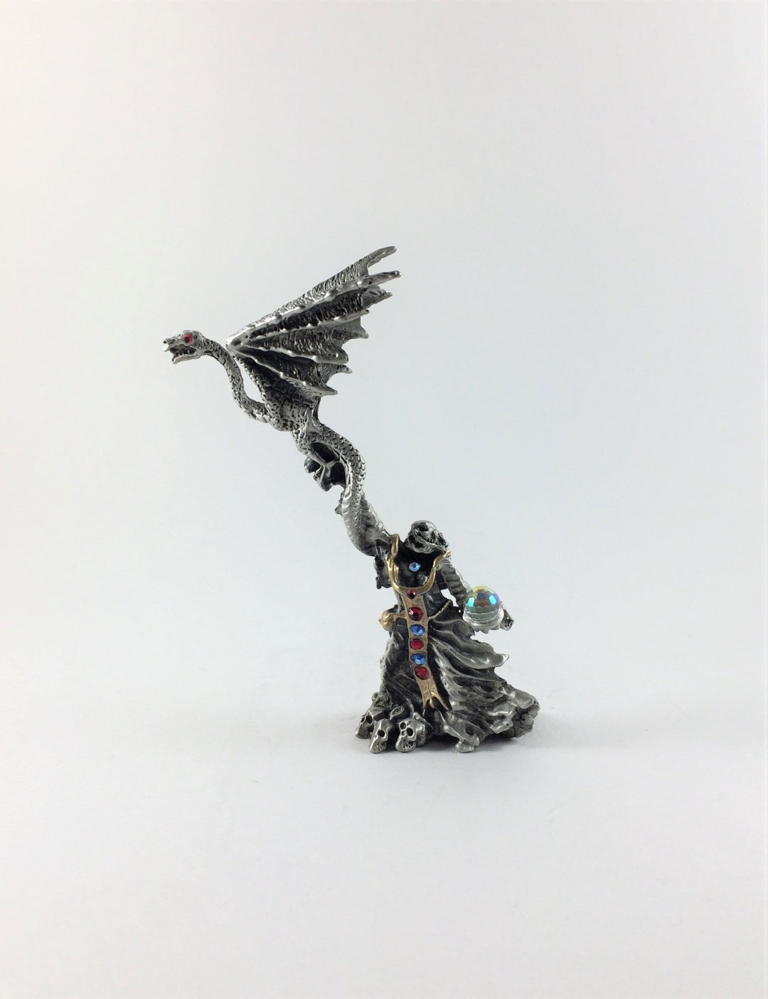 Pewter Wizard - Dragon Master With Crystals - Satin Matte Finish - Etsy