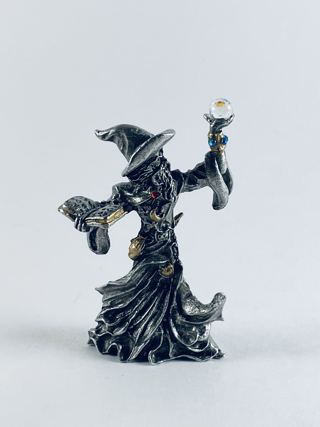 Pewter Wizard With Book and Magical Crystal Ball - Etsy