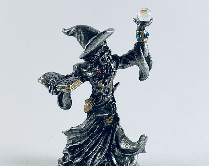 Pewter Wizard With Book and Magical Crystal Ball - Etsy