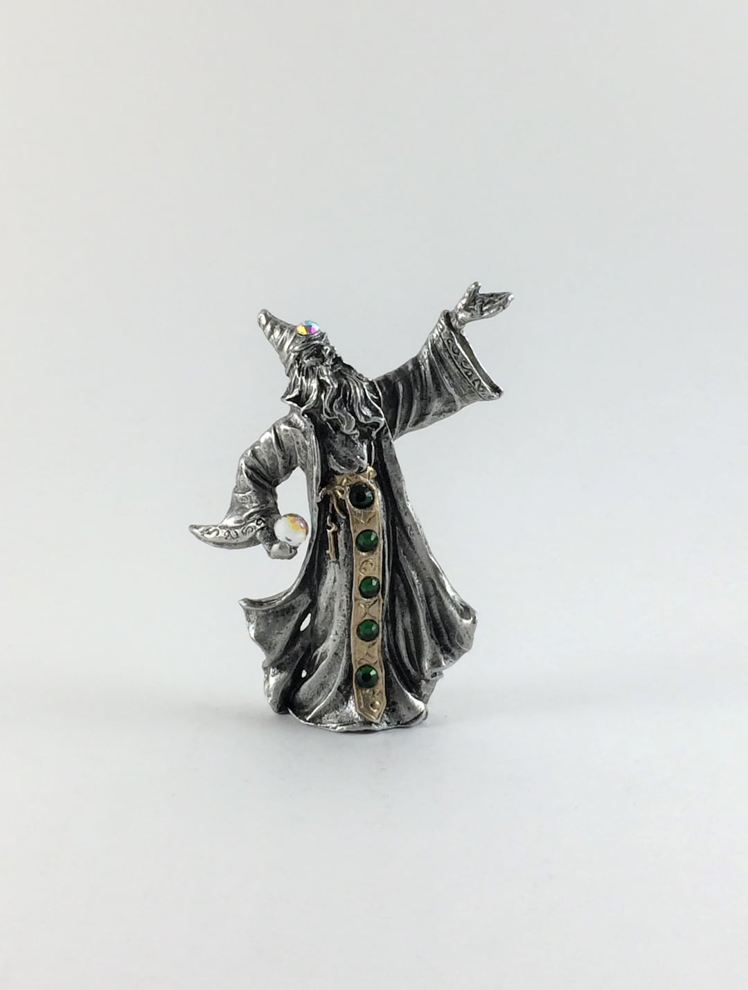 Pewter Wizard Holding Crystal Ball & Accented With Green - Etsy
