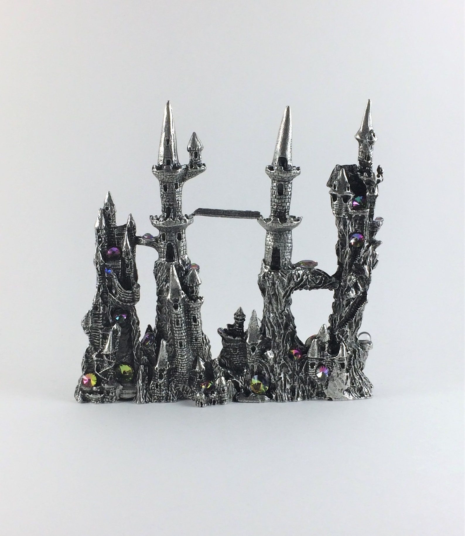Tall Pewter Twin Castles With Bridge and Many Colorful | Etsy