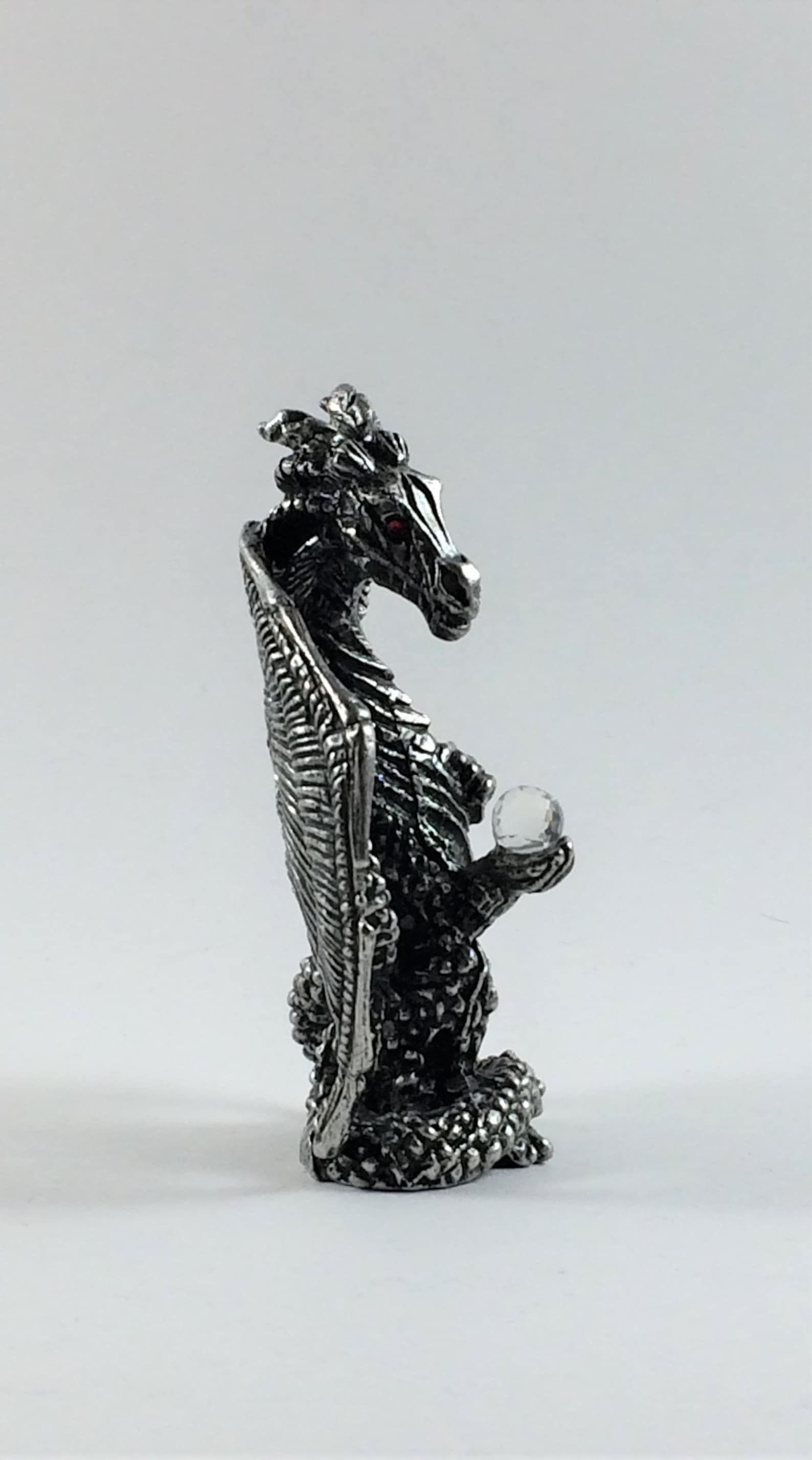 Pewter Dragon with Red Crystal Eyes and Crystal Fireball | Etsy
