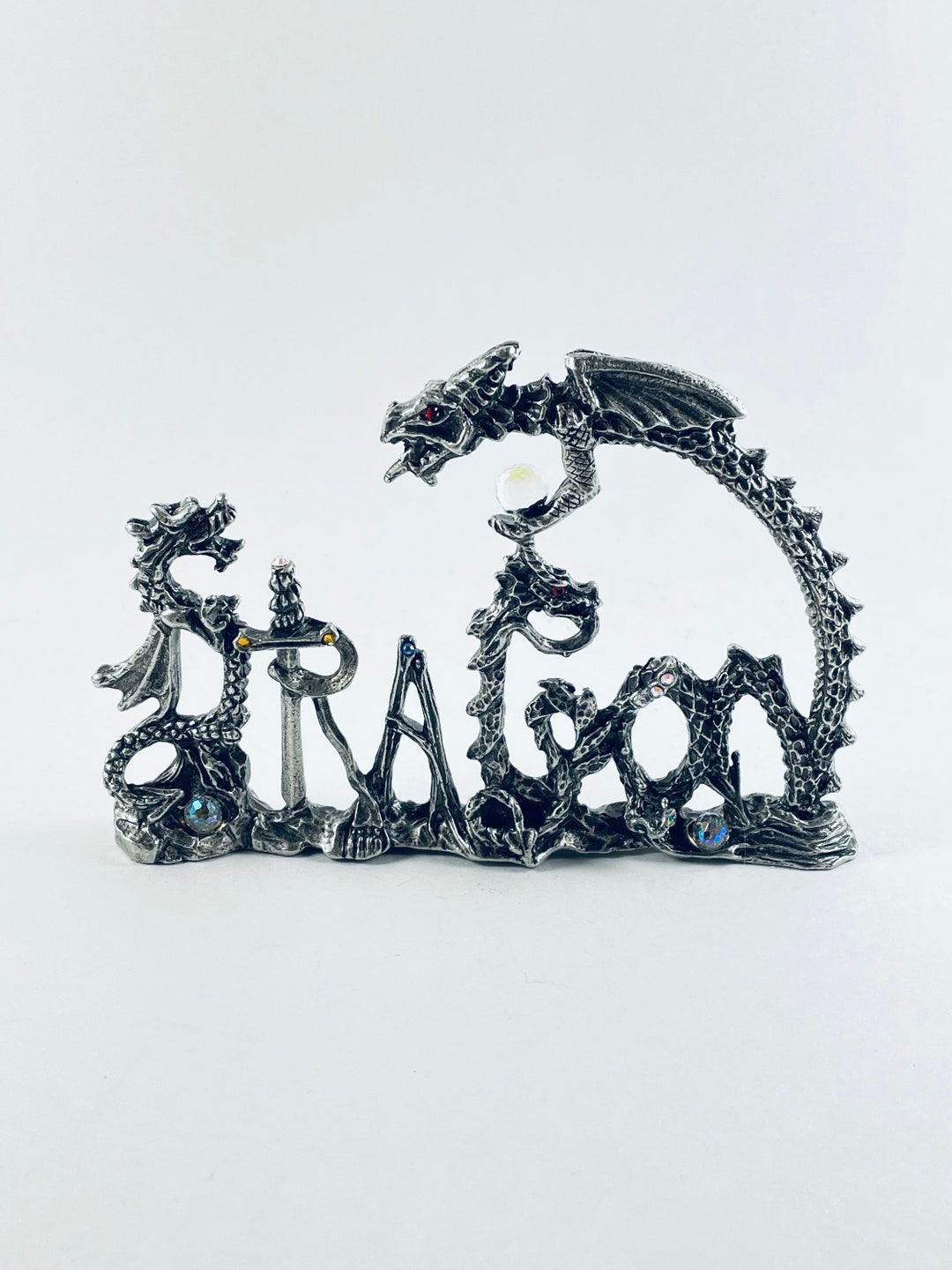 Dramatic Pewter Dragon Word With Many Colorful Crystals - Etsy