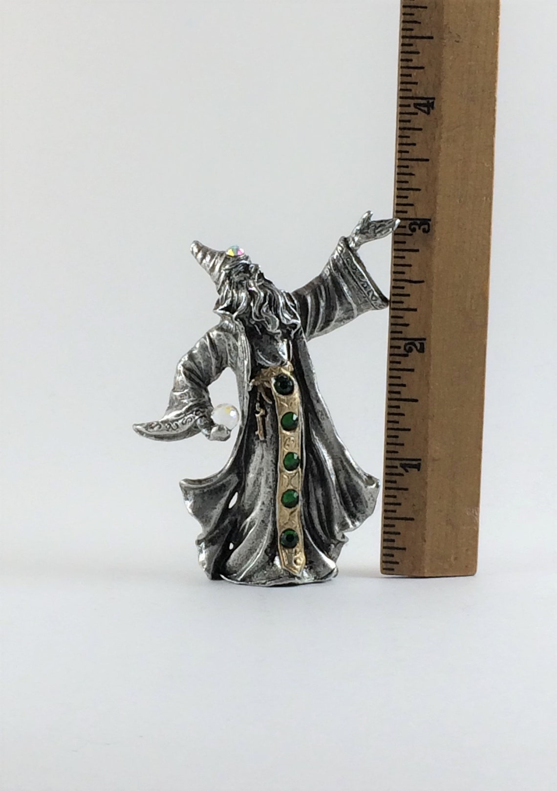Pewter Wizard Holding Crystal Ball & Accented with Green | Etsy