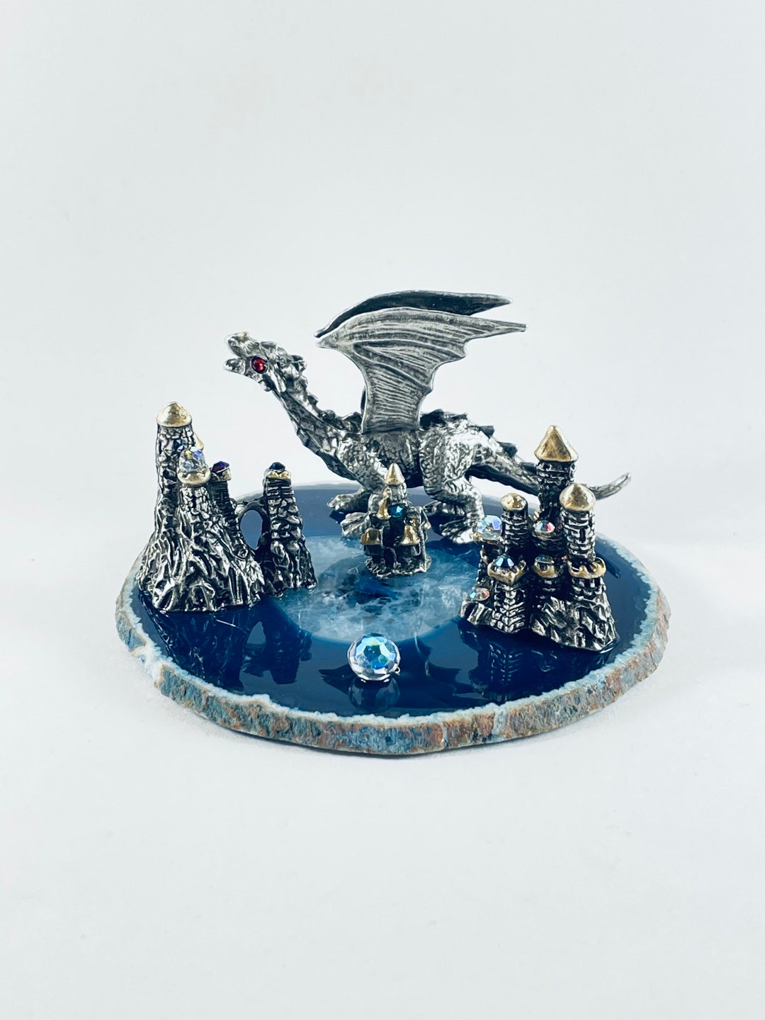 Pewter Castles and Dragon Diorama Accented With Colorful Crystals - Etsy