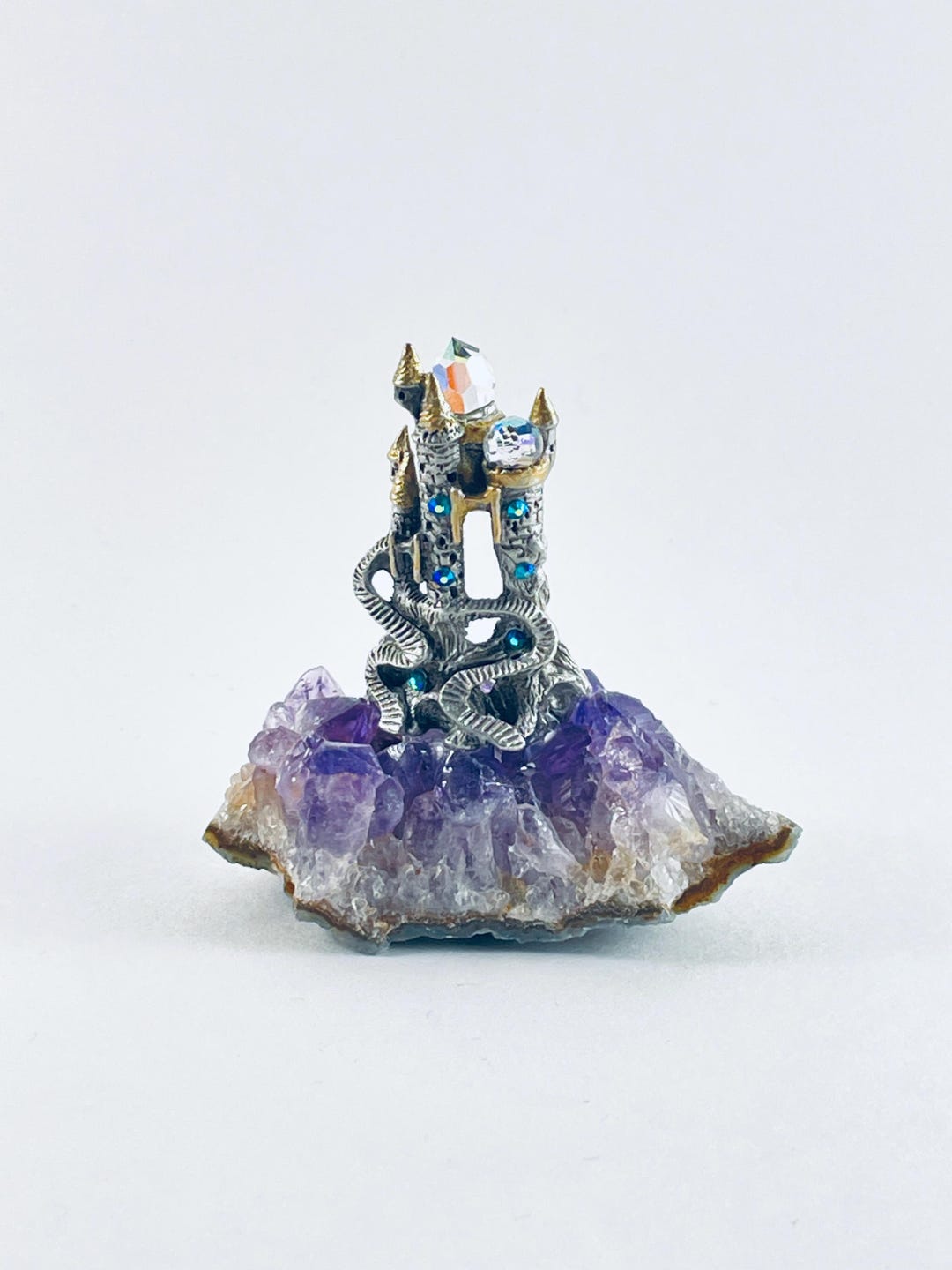 Pewter Castle With Winding Stairs & Crystals on Genuine Amethyst ...