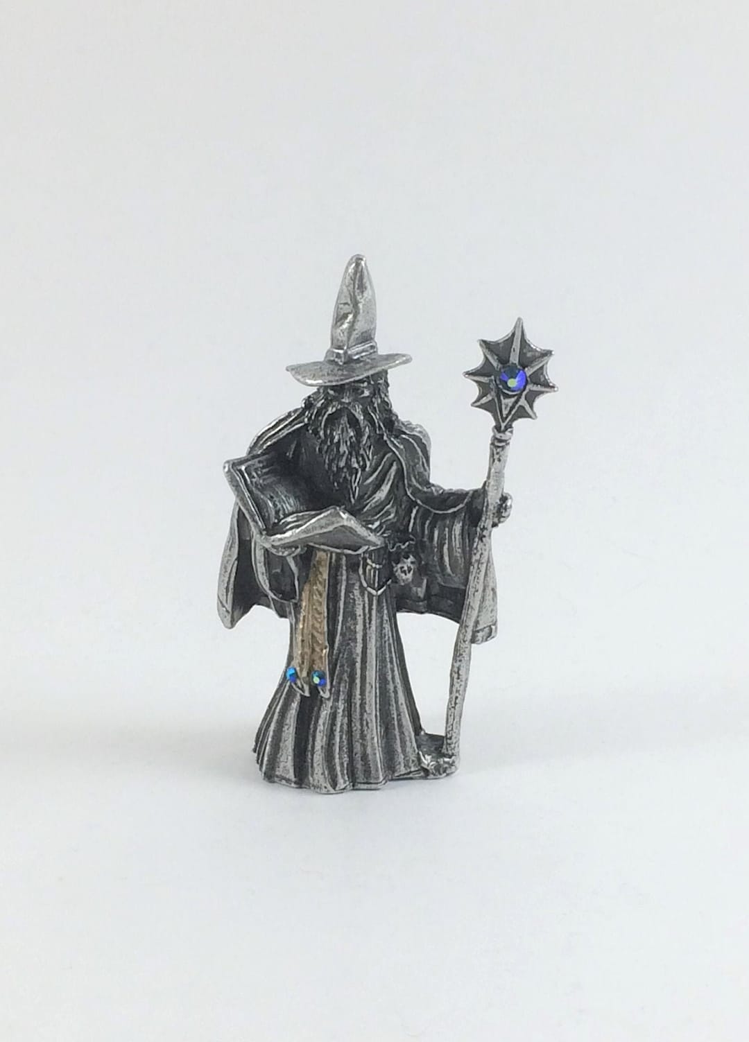 Pewter Wizard With Star Staff & Crystals - Very Detailed - Etsy