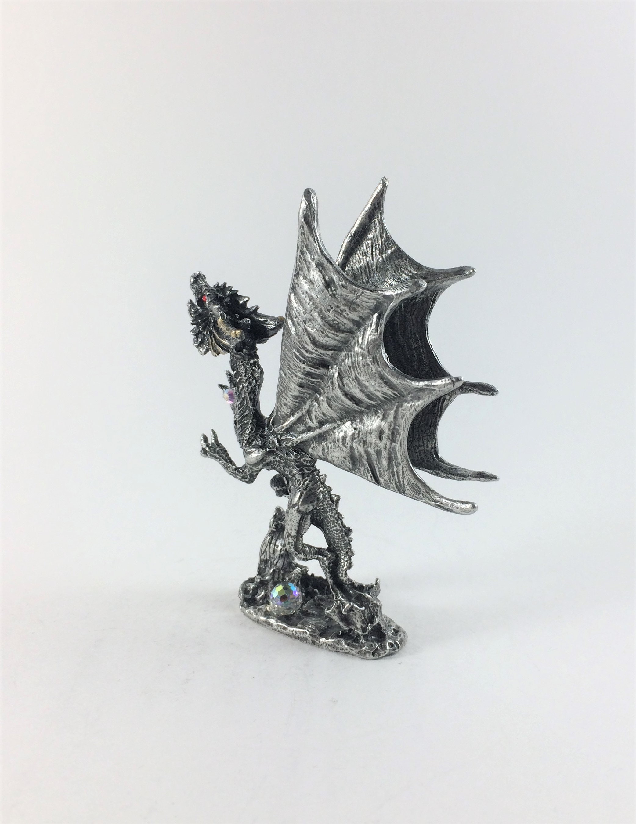 Pewter Dragon With Large Crystal Fireball - Etsy