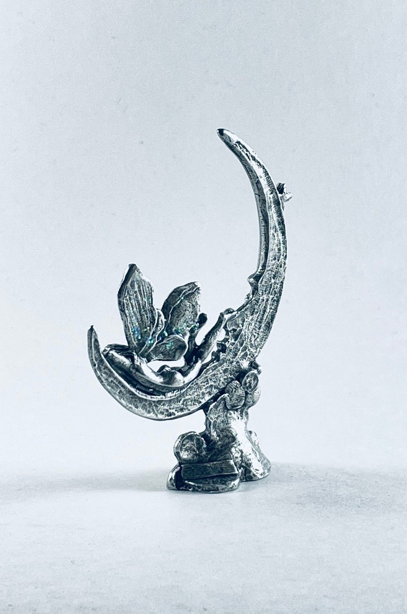 Pewter Fairy on Crescent Moon With Sparkling Wings - Etsy