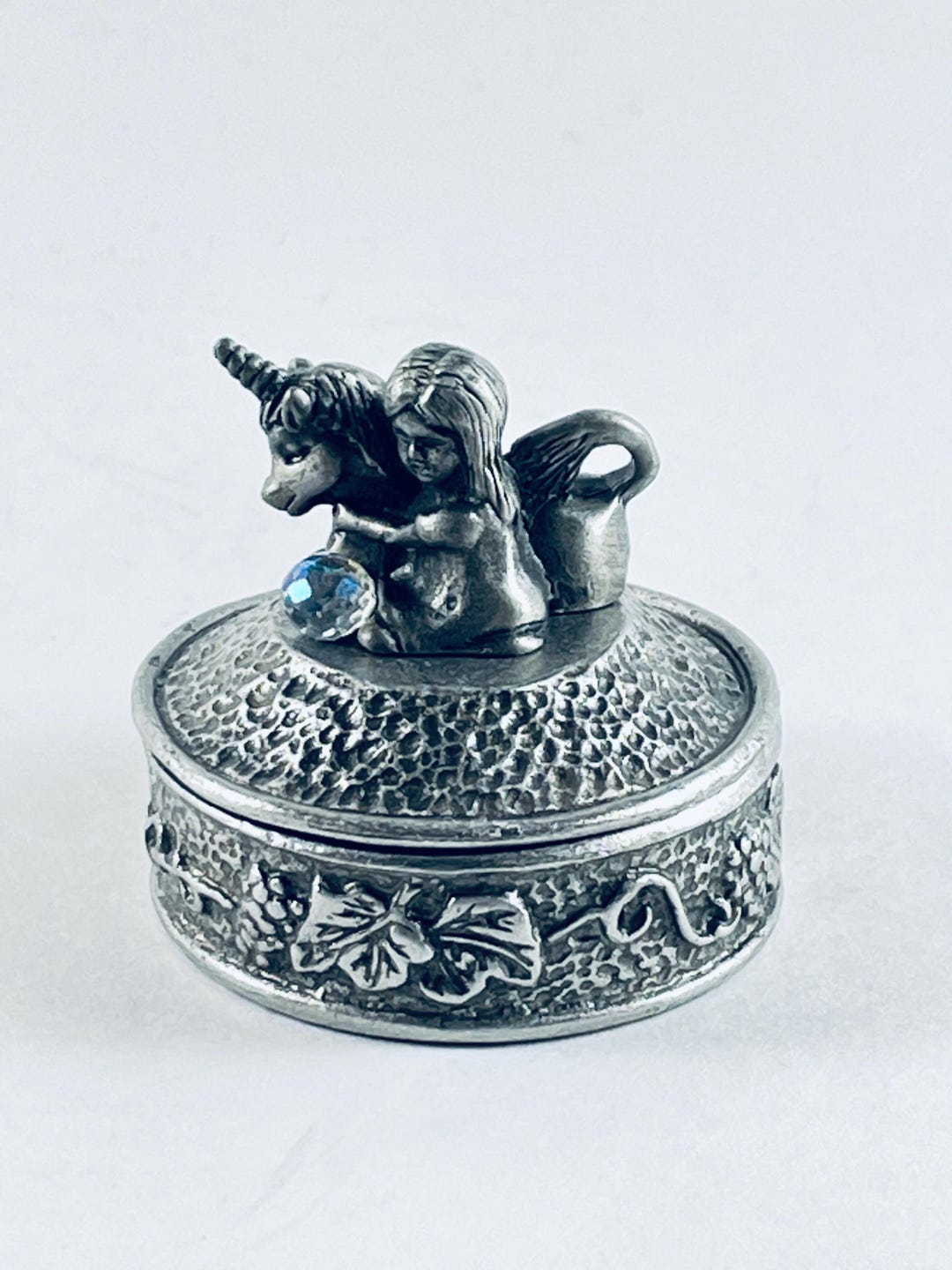 Pewter Trinket/tooth Fairy Box With Pewter Baby Unicorn and Little Girl ...
