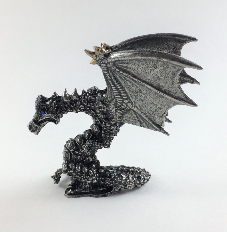 Pewter Dragon With Colorful Crystal Eyes and Faceted Crystal Fireball ...