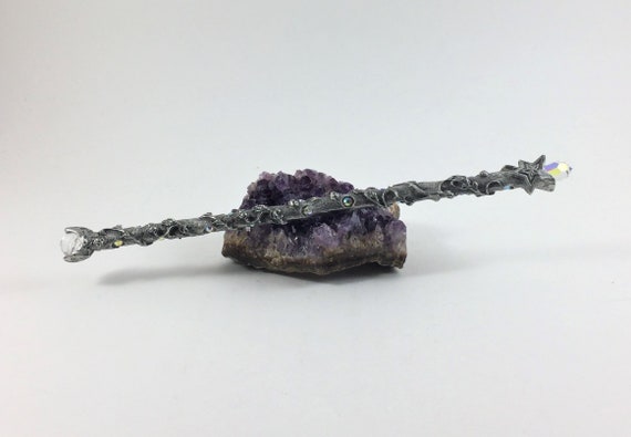 Pewter Celestial Star Wand Genuine Rock Crystal & Crystals | Etsy