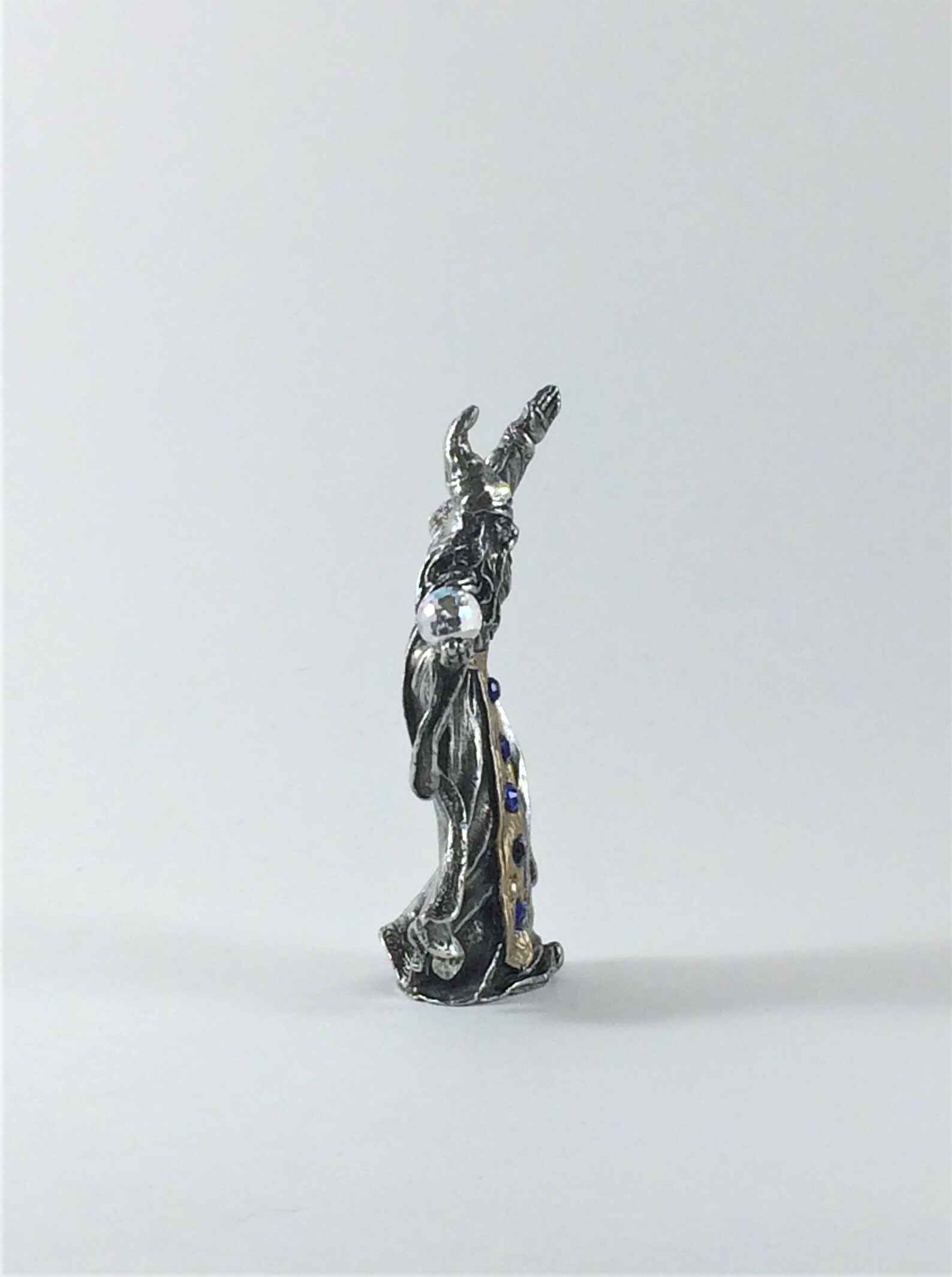 Pewter Wizard Holding Crystal Ball & Accented With Cobalt Blue Crystals ...