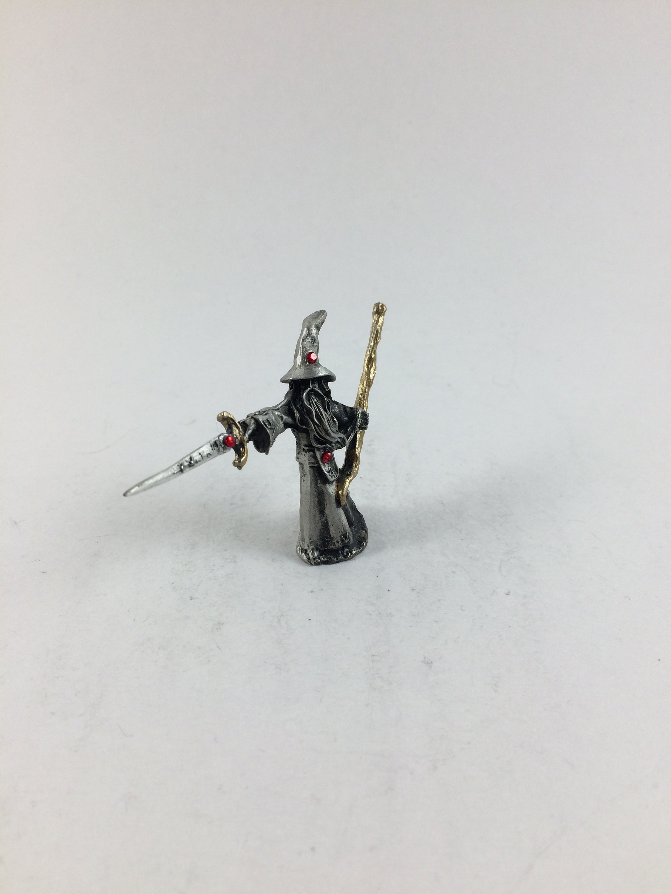 Pewter Wizard With Sword Staff and Red Crystal Accents - Etsy
