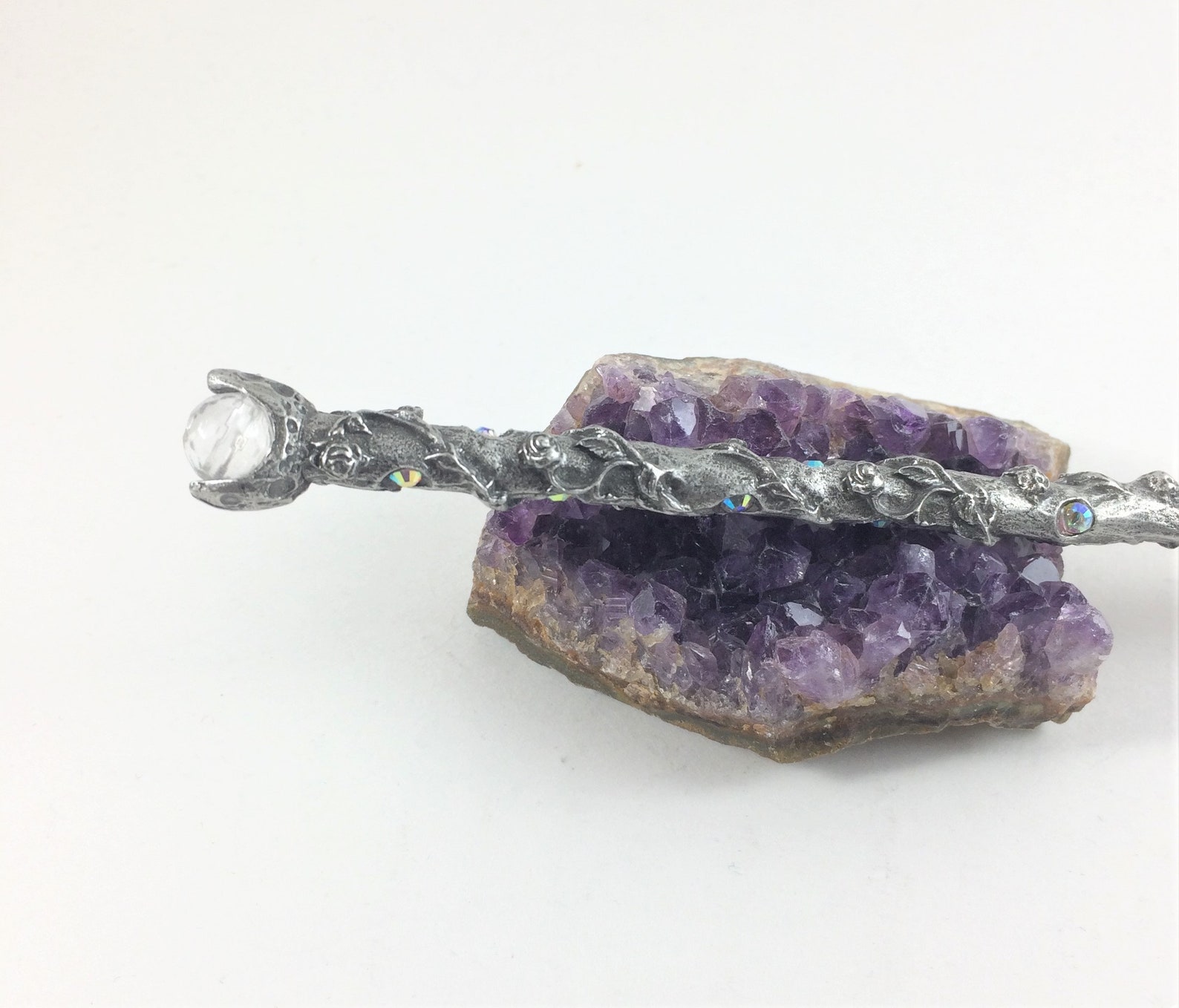 Pewter Celestial Star Wand Genuine Rock Crystal & Crystals - Etsy