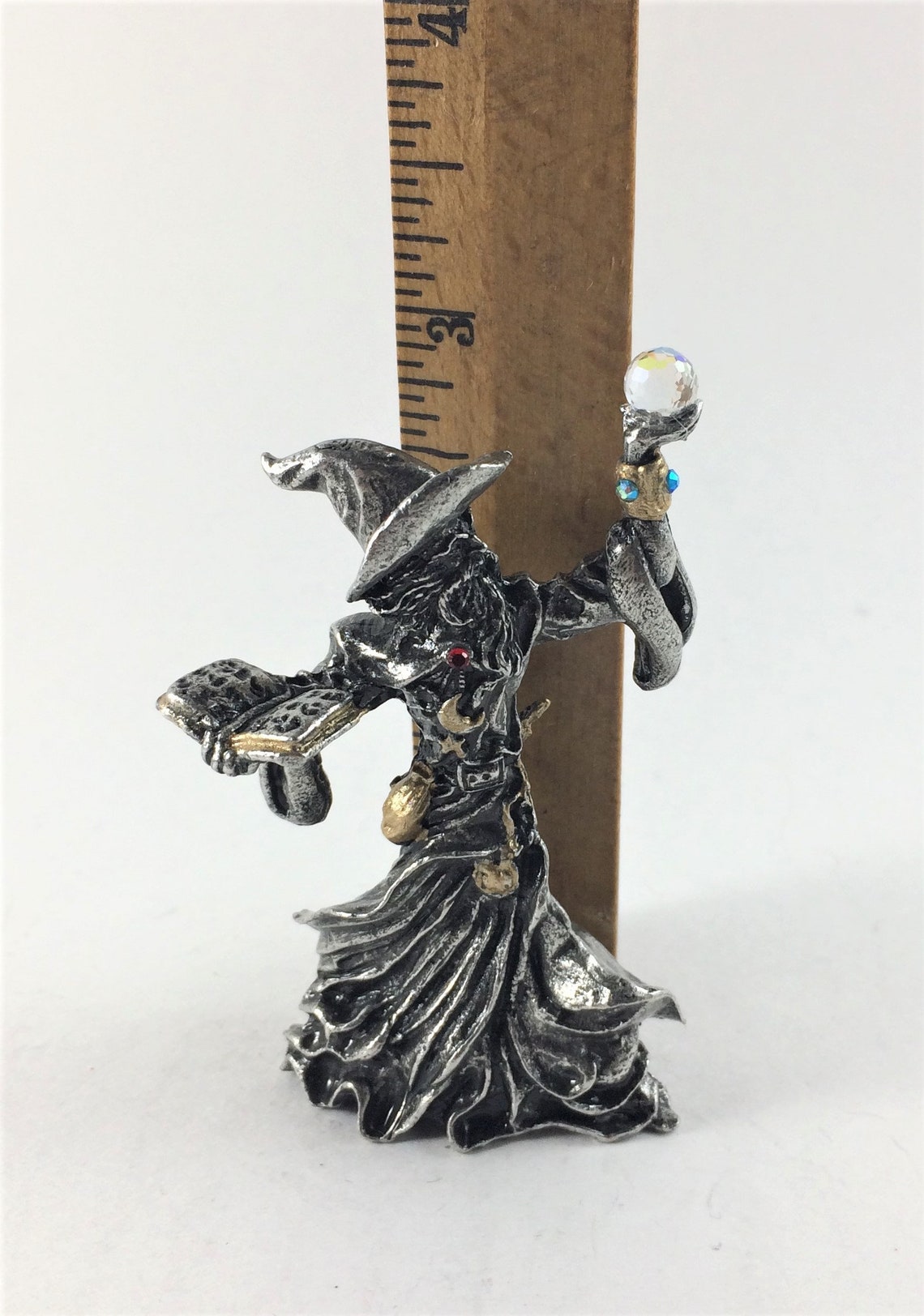 PEWTER WIZARD With Book and Magical Crystal Ball | Etsy