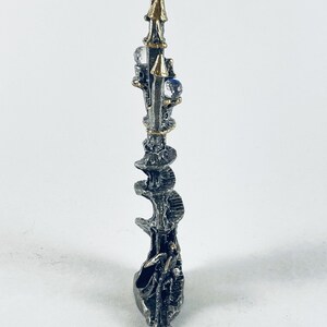 Tall Pewter Castle With Dragon Chasing Wizard - Many Colorful Crystals ...