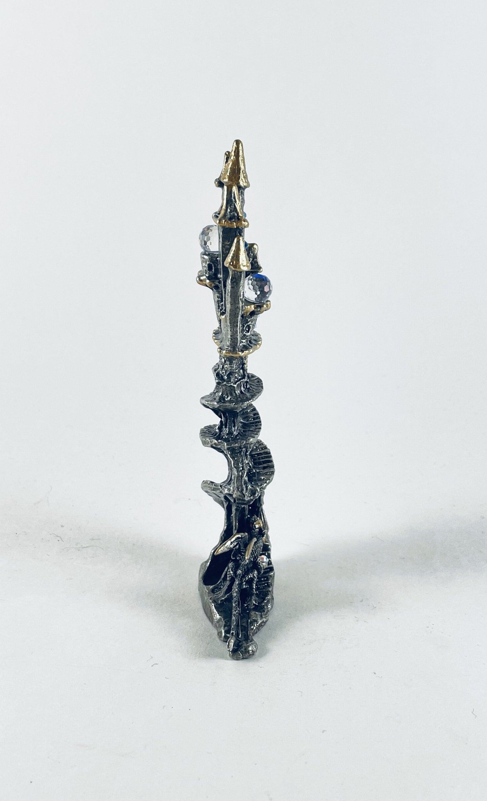 Tall Pewter Castle With Dragon Chasing Wizard - Many Colorful Crystals ...