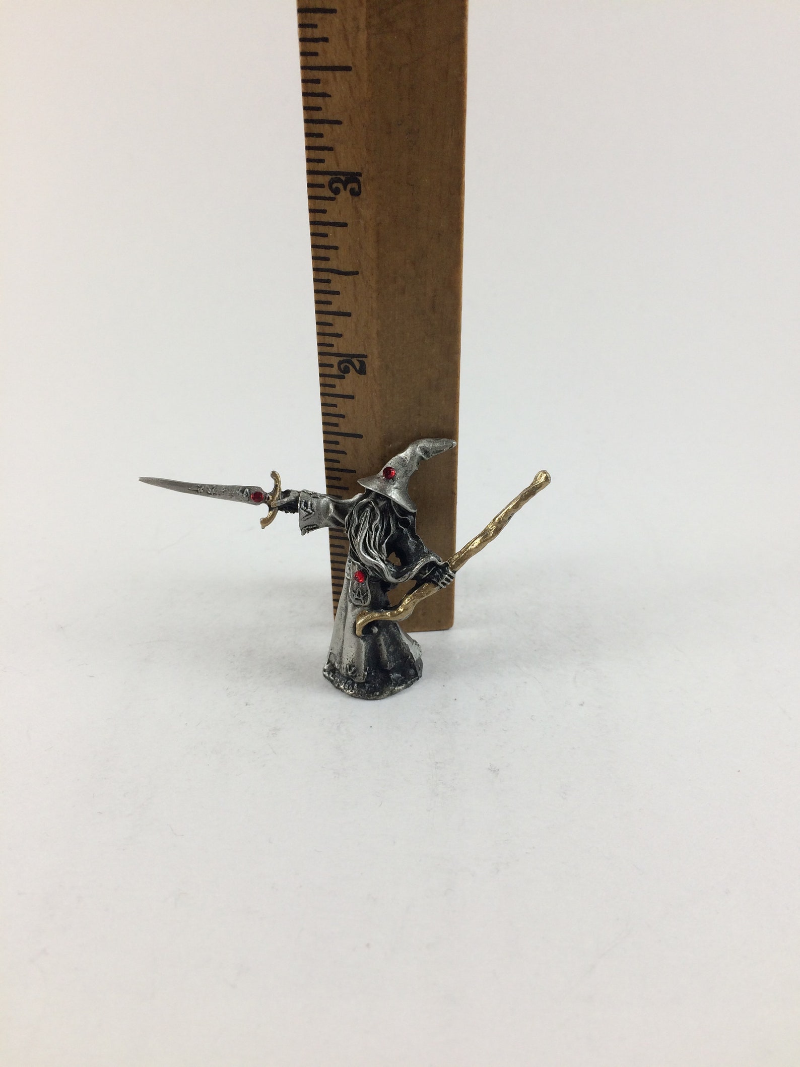 Pewter Wizard With Sword Staff and Red Crystal Accents - Etsy