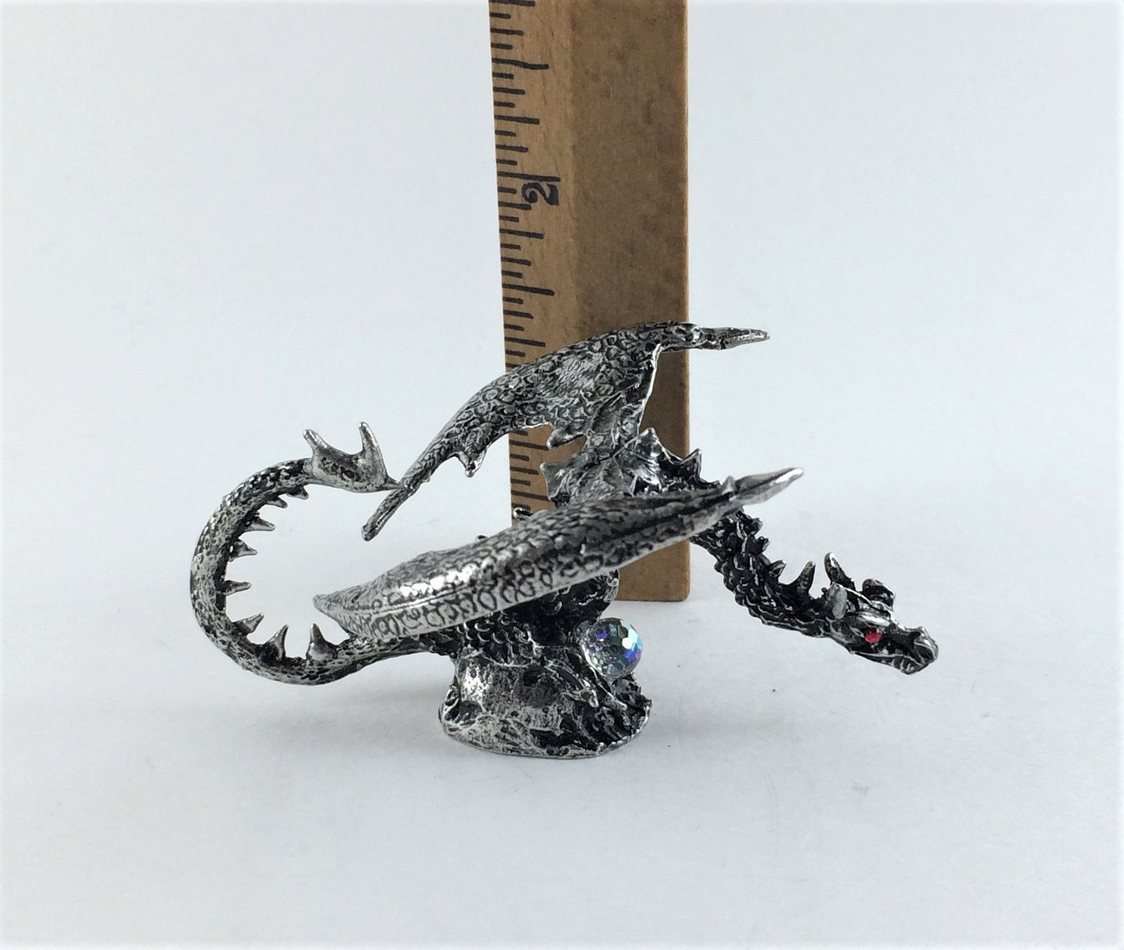 Pewter Dragon With Red Crystal Eyes and Crystal Fireball Satin Matte ...