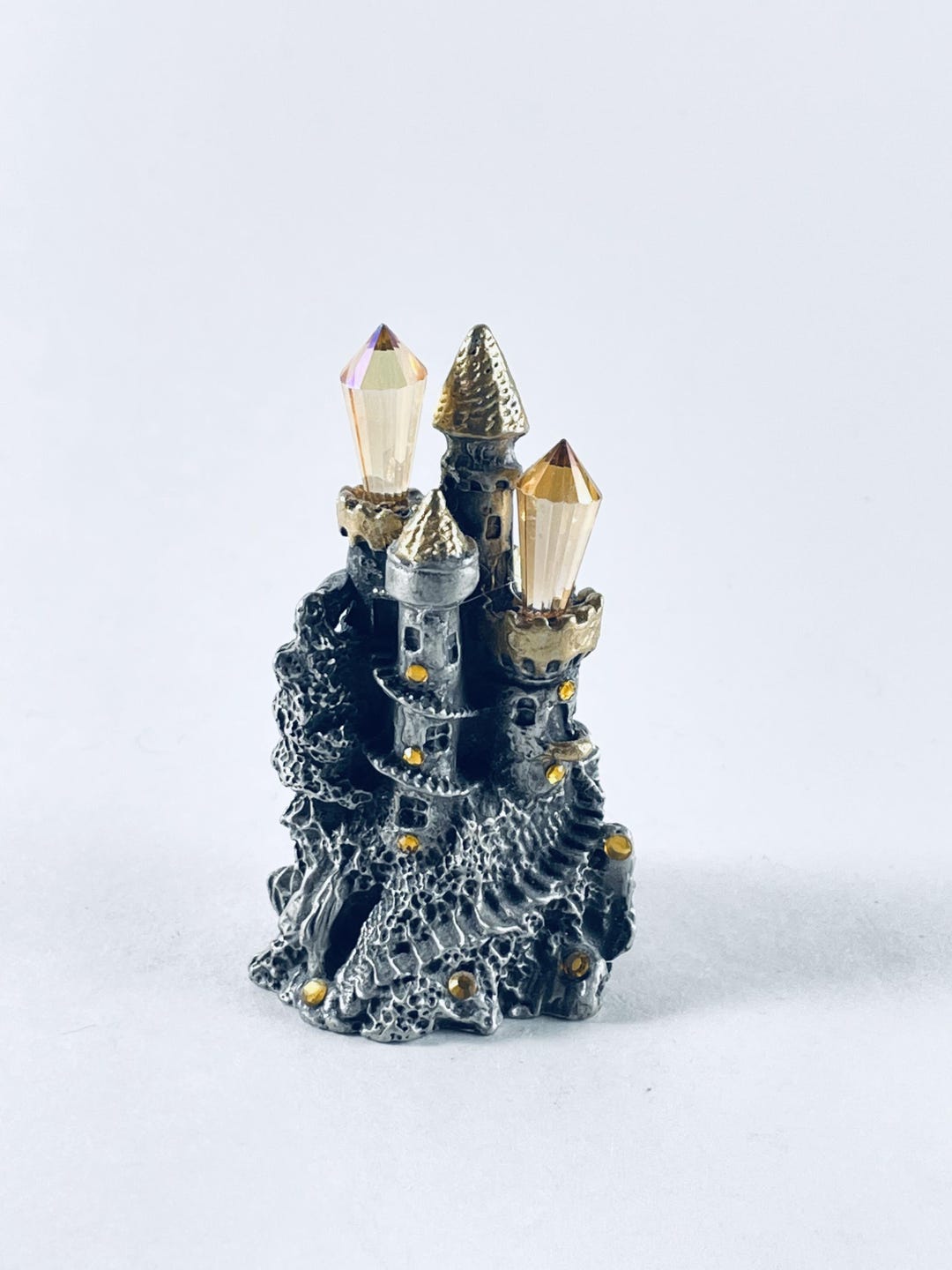 Pewter Castle on Mountain With Winding Stairs, Swarovski Golden ...