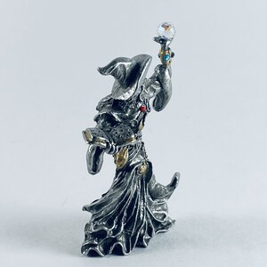 Pewter Wizard With Book and Magical Crystal Ball - Etsy
