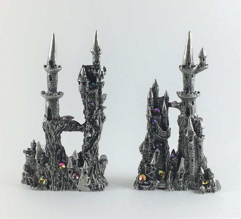 Tall Pewter Twin Castles With Bridge and Many Colorful - Etsy