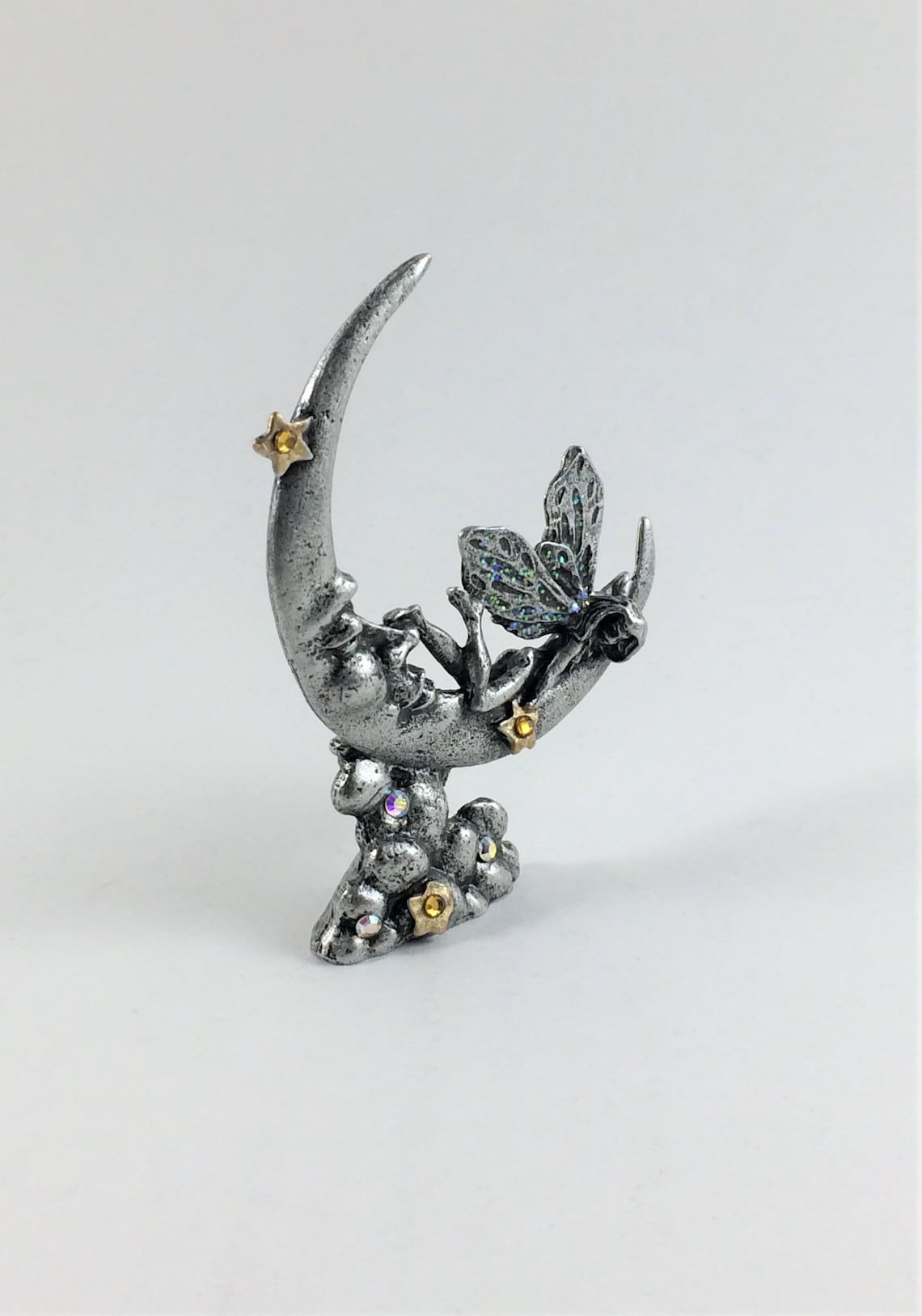 Pewter Fairy on Crescent Moon with Sparkling Wings | Etsy