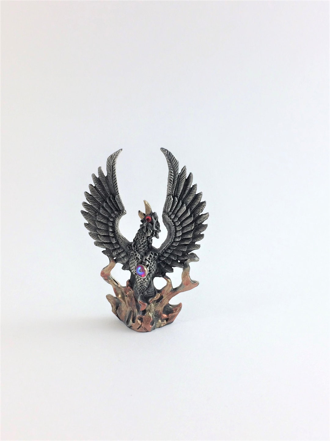 Pewter PHOENIX Rising From Flames With Red Crystal Accents - Etsy