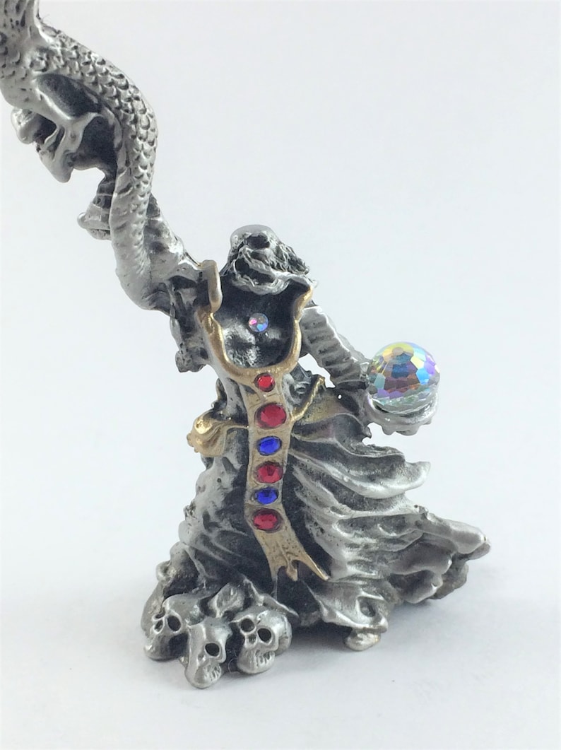 Pewter WIZARD DRAGON MASTER With Crystals Satin Matte | Etsy