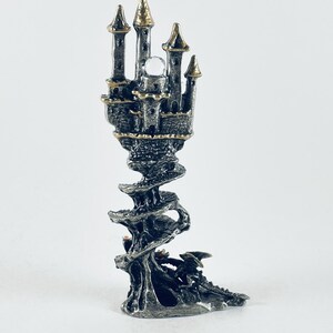 Tall Pewter Castle With Dragon Chasing Wizard - Many Colorful Crystals ...