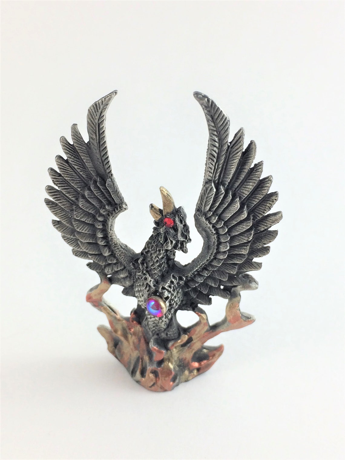 Pewter PHOENIX Rising From Flames With Red Crystal Accents | Etsy