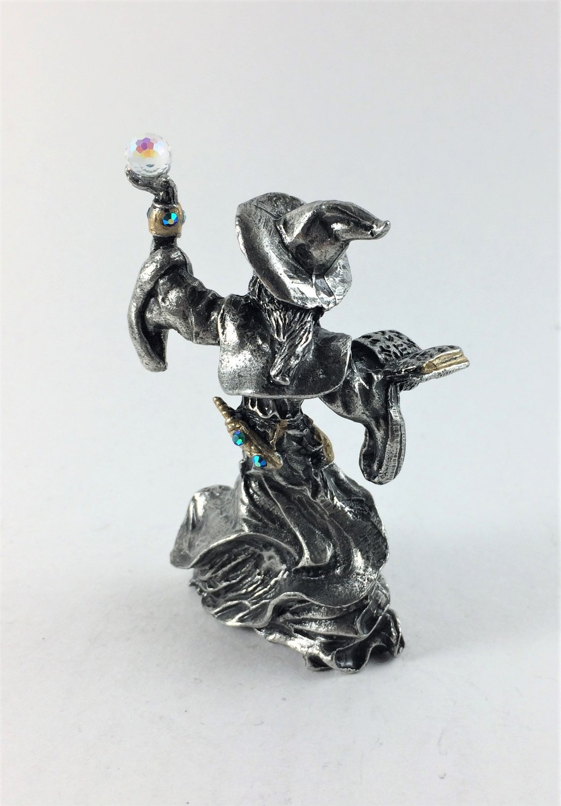 PEWTER WIZARD With Book and Magical Crystal Ball | Etsy