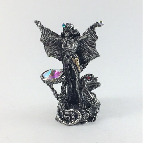Pewter WIZARD DRAGON MASTER With Crystals Satin Matte | Etsy