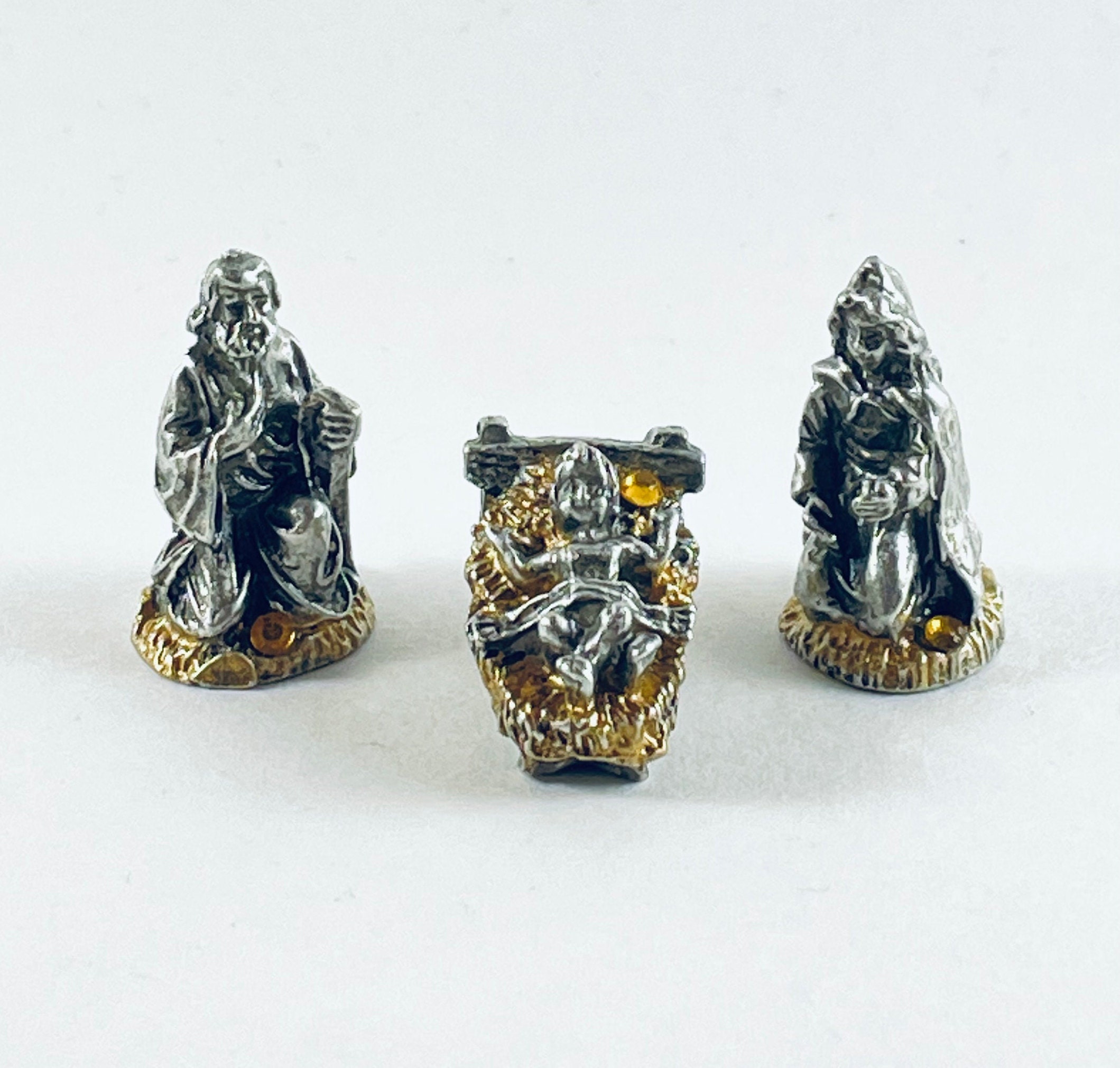 Miniature 11 Piece Pewter NATIVITY SET With MANGER and Crystals - Etsy