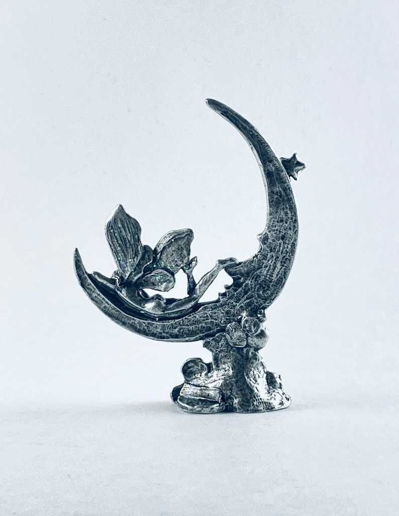 Pewter Fairy on Crescent Moon With Sparkling Wings - Etsy