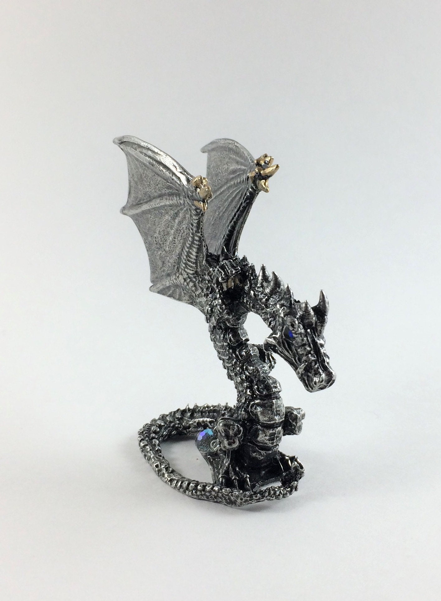 Pewter Dragon With Colorful Crystal Eyes and Faceted Crystal Fireball ...