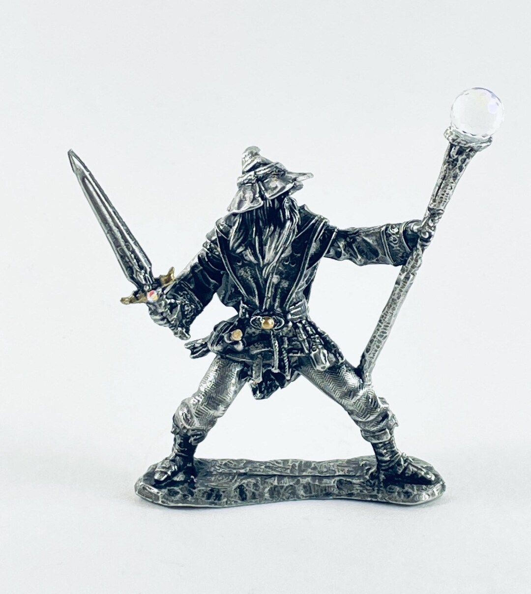 Pewter Wizard With Sword and Staff Topped With Crystal Fireball - Etsy