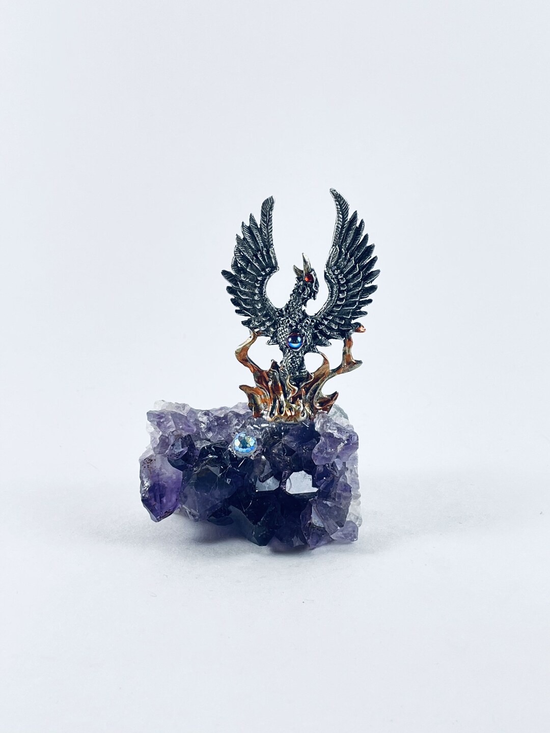 Pewter PHOENIX Rising From Flames With Red Crystal Accents on Amethyst ...