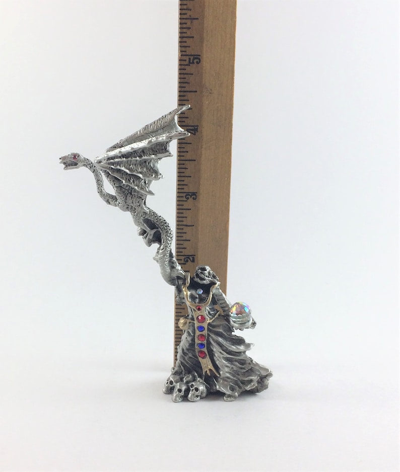 Pewter WIZARD DRAGON MASTER With Crystals Satin Matte | Etsy