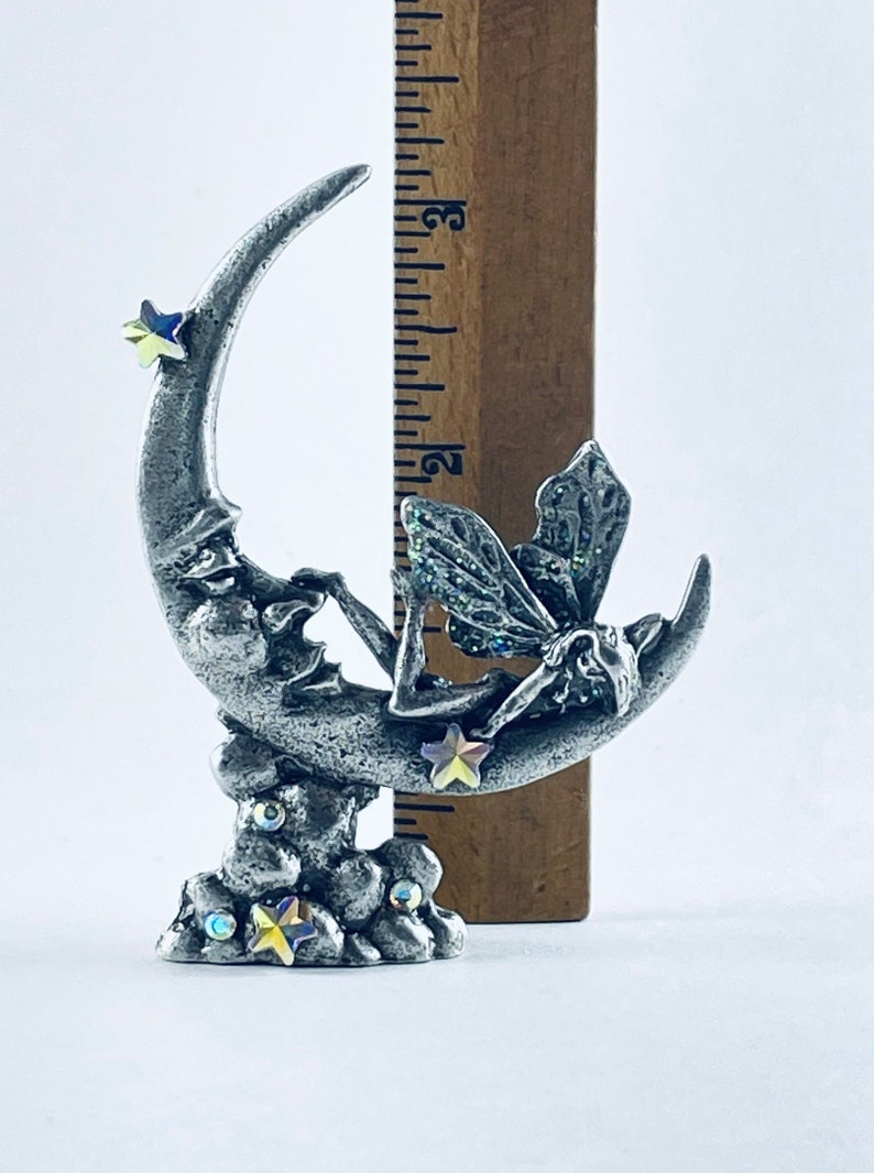 Pewter Fairy on Crescent Moon With Sparkling Wings - Etsy