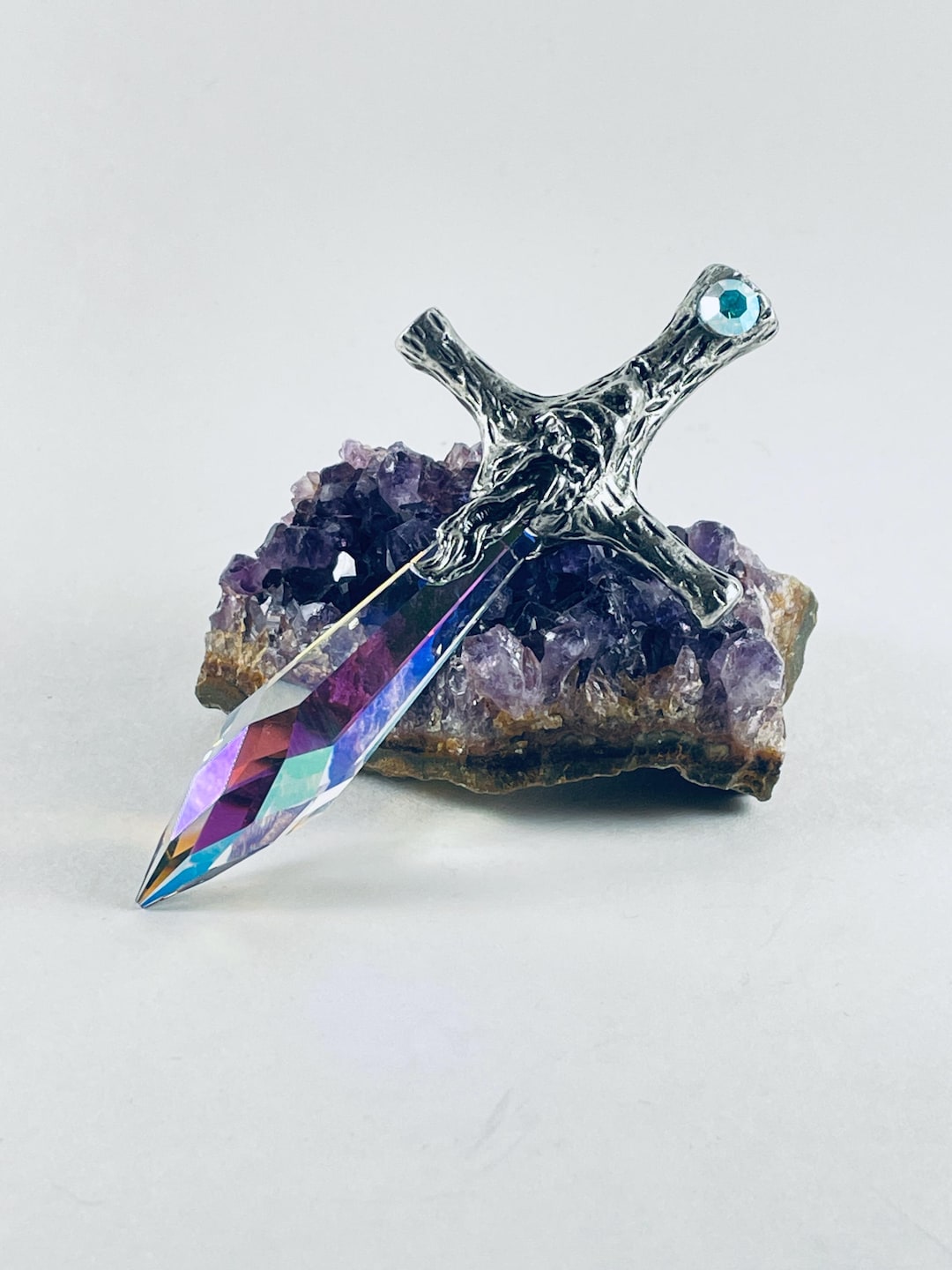 Pewter Wizard's Sword With Aurora-borealis Crystal Prism Blade and ...