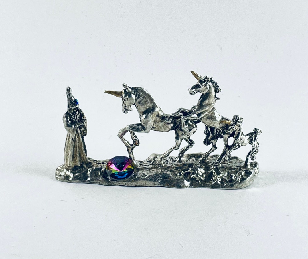 Pewter Wizard With Mythical Unicorns - Crystal Accents - Etsy