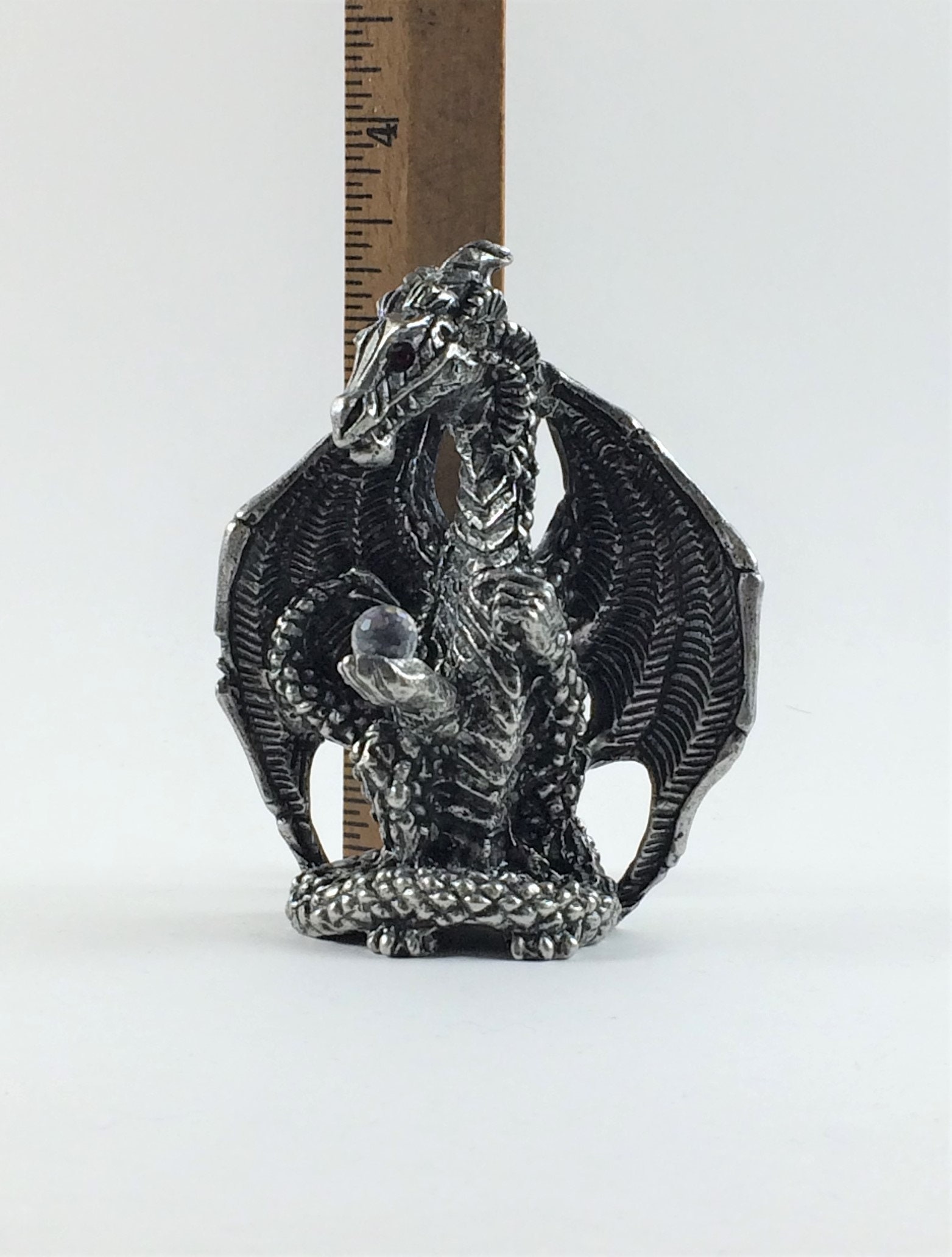 Pewter Dragon With Red Crystal Eyes and Crystal Fireball - Etsy