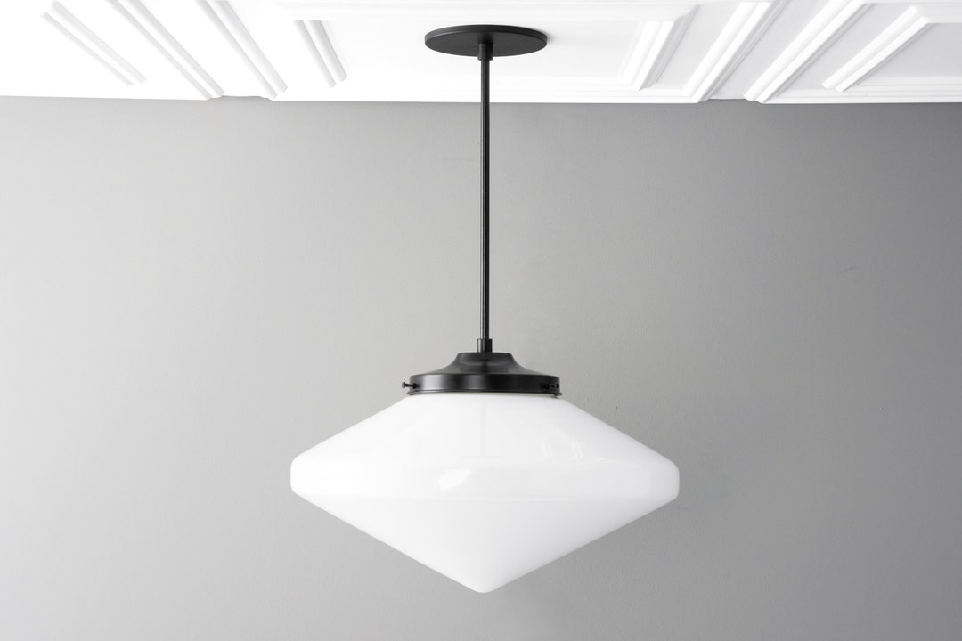 16in Large Glass Shade Ceiling Lighting Light Fixture Downrod Pendant Made in USA Model No. 7341 ...