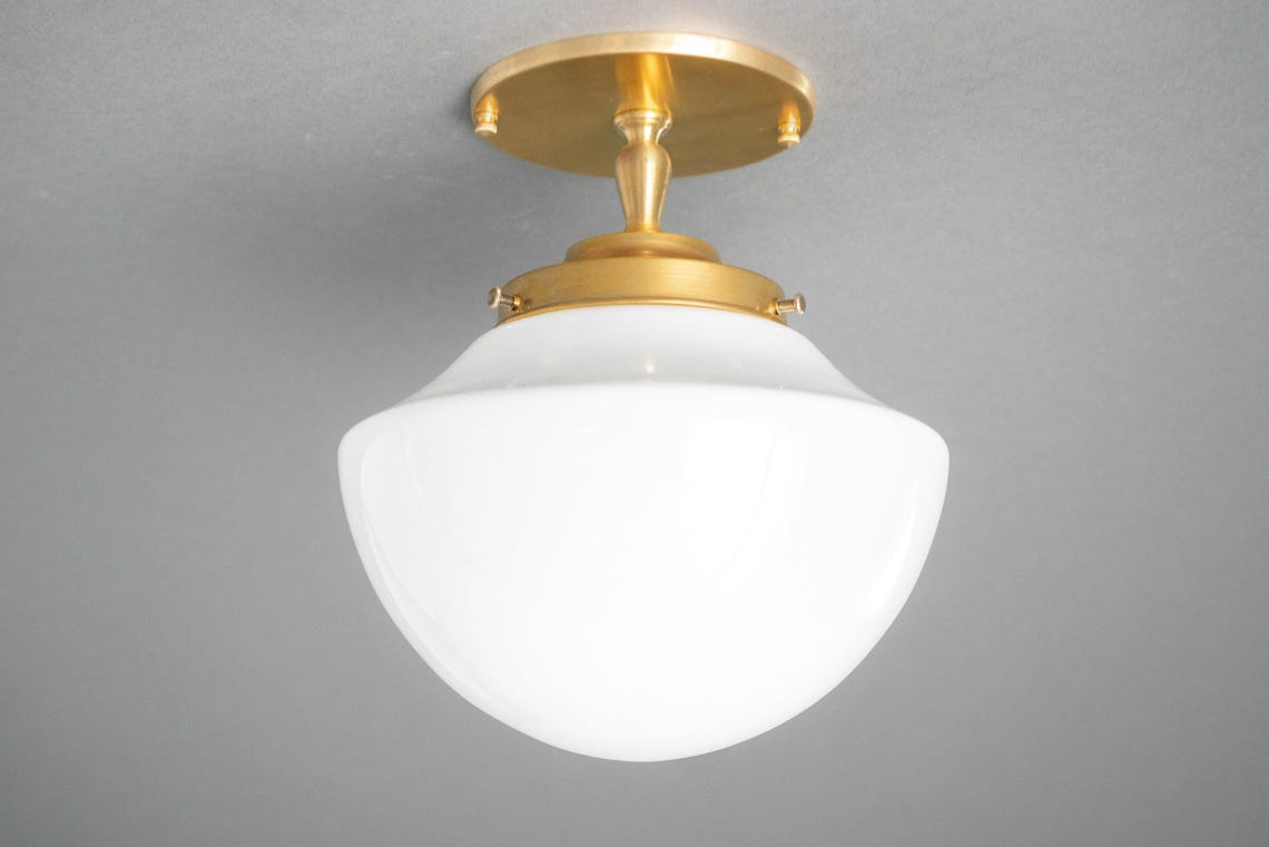 Art Deco Lighting - 8" Opal Glass Shade - Semi Flush Mount - Ceiling ...