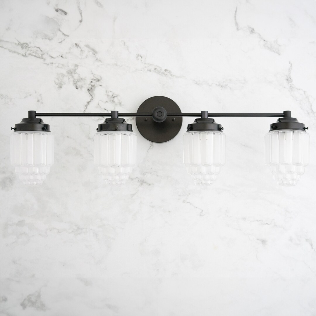 Art Deco Vanity Wide Vanity Light 4 Bulb Vanity Bathroom Lighting Black ...