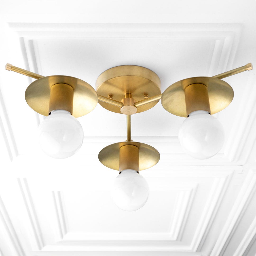 3 Bulb Ceiling Light - Decorative Lighting - Unfinished Brass - Semi ...